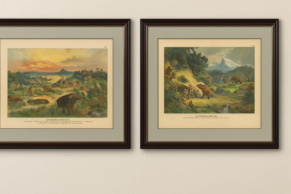 Tertiary and Ice Age Prehistoric Landscapes, 1880s, Chromolithographs ...
