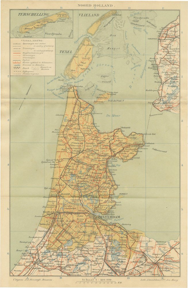 Antique Dutch Map Province of North Holland from Schleswig Atlas, 1914 ...