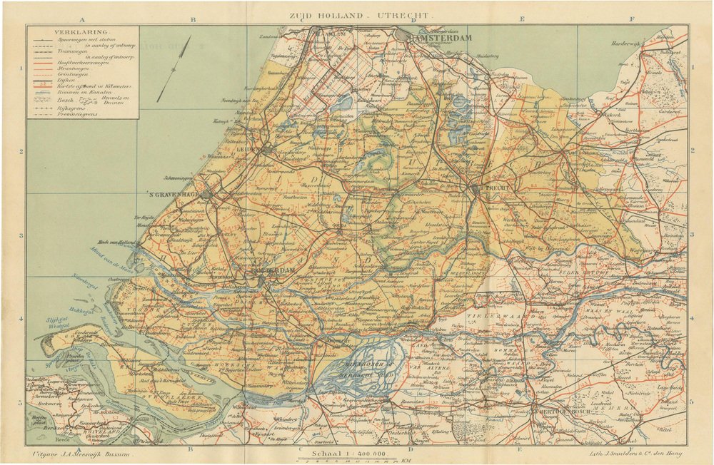 Antique Dutch Map of South Holland and Utrecht, 1914 for sale at Pamono