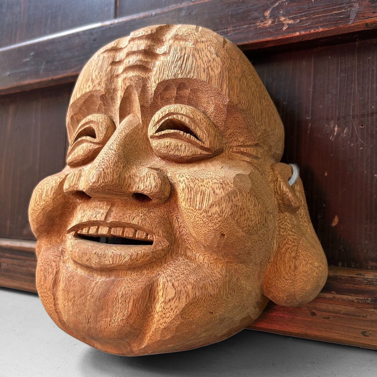 Japanese Hand-Carved Hotei God of Happiness Mask, 1980s for sale at Pamono