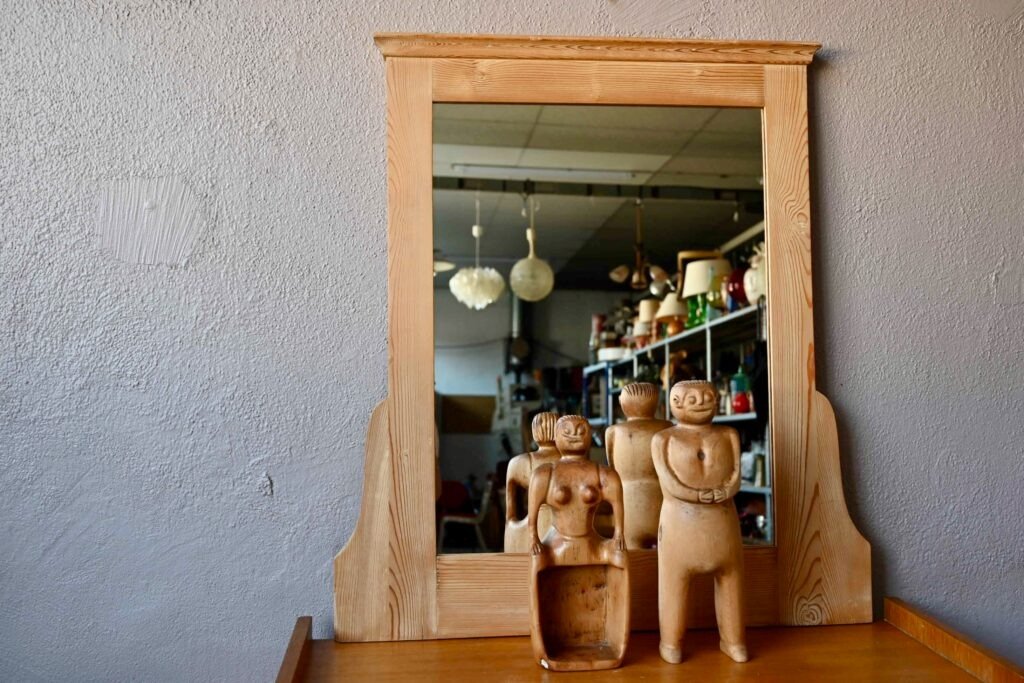 Large Country Mirror with Wooden Frame for sale at Pamono