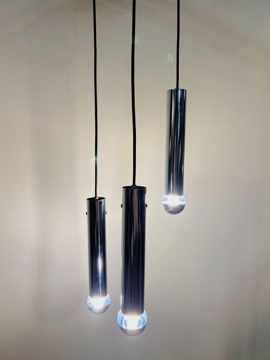 Tubular Chrome 3-Light Cascade Pendant Light, 1970s for sale at Pamono