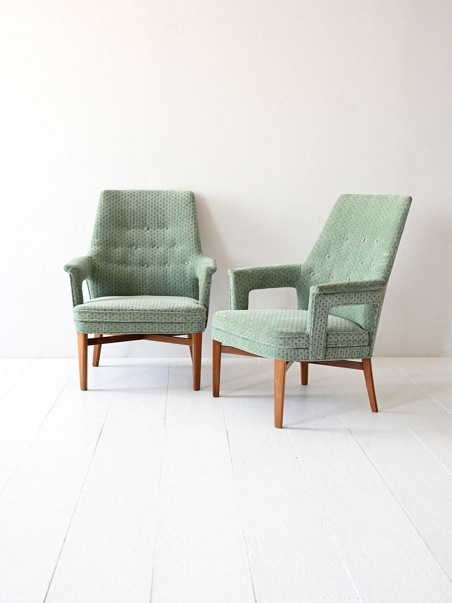 Set of Vintage Scandinavian Mint Green Chairs, 1950s for sale at Pamono