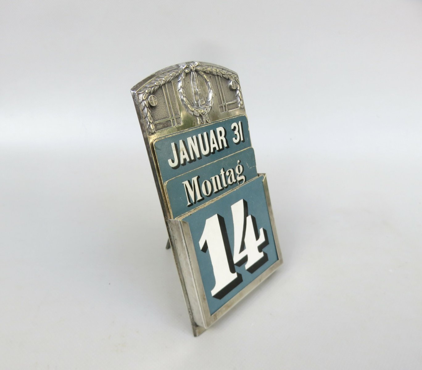 Art Nouveau Silver-Plated Perpetual Calendar with Cardboard Cards for ...