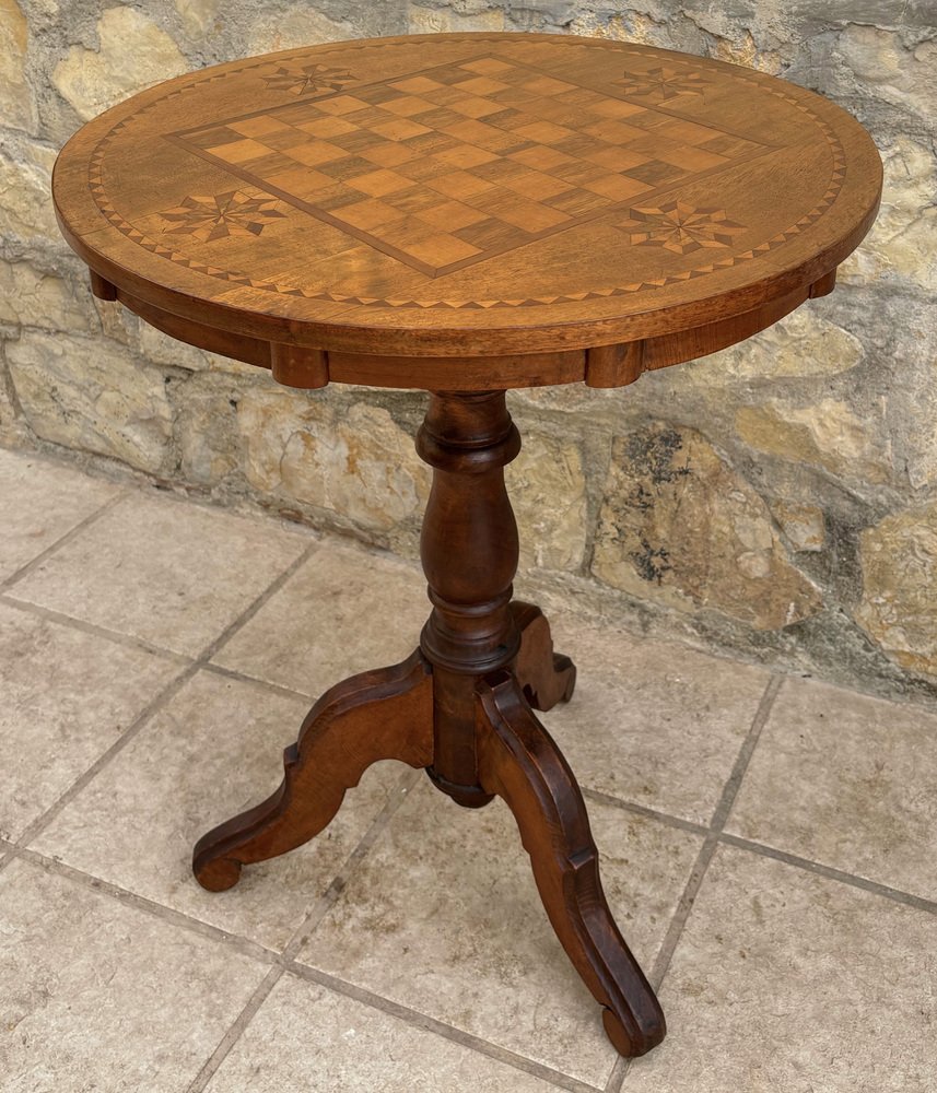 Round Game Table with Marquetry Top, 1940s for sale at Pamono