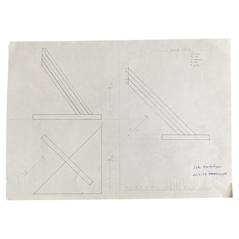 Edival Ramosa, Multicolor Floor Lamp Project, 1973, Pencil Drawing on ...