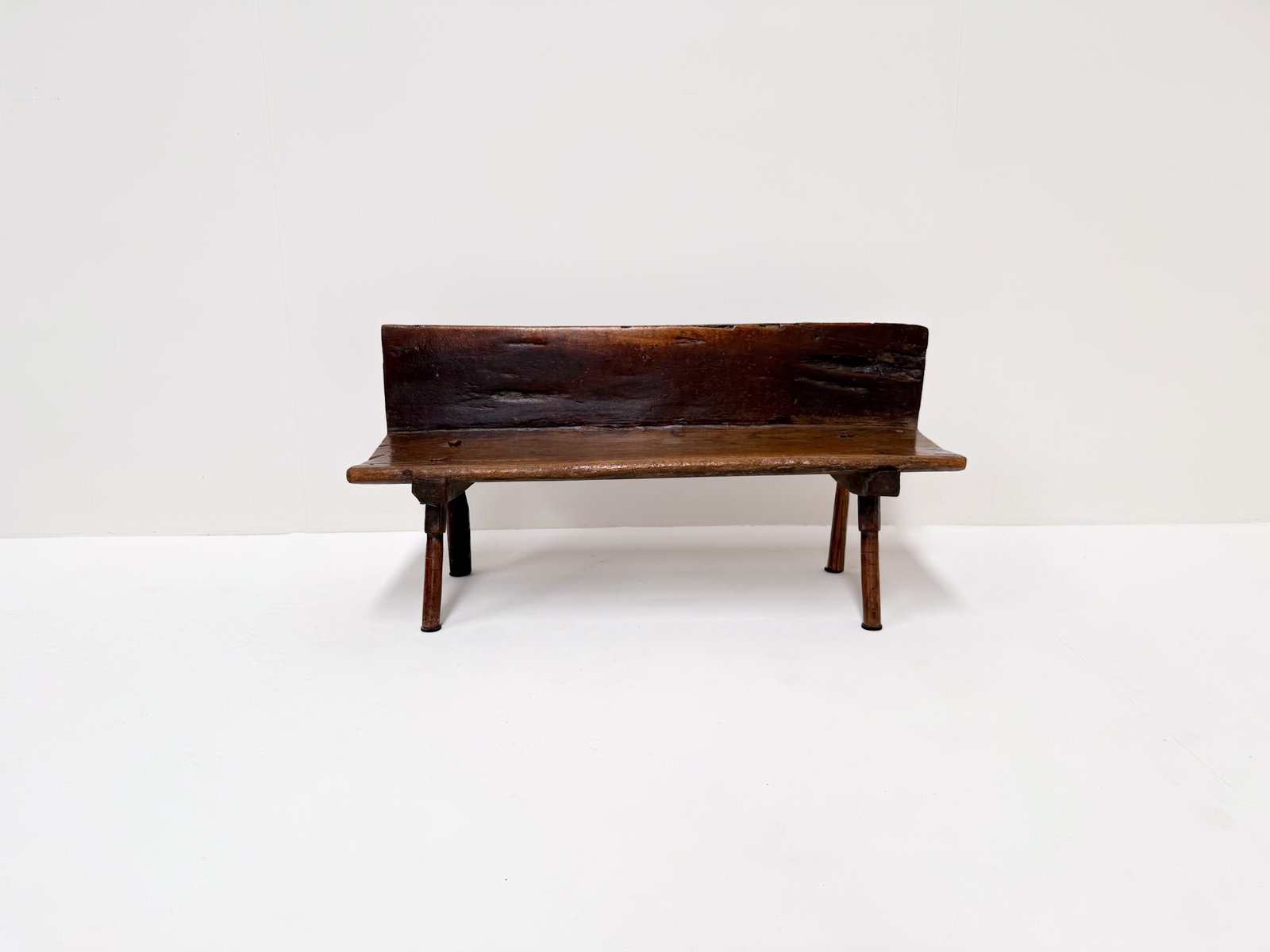 Small Antique Wooden Bench with Backrest, 1800s for sale at Pamono