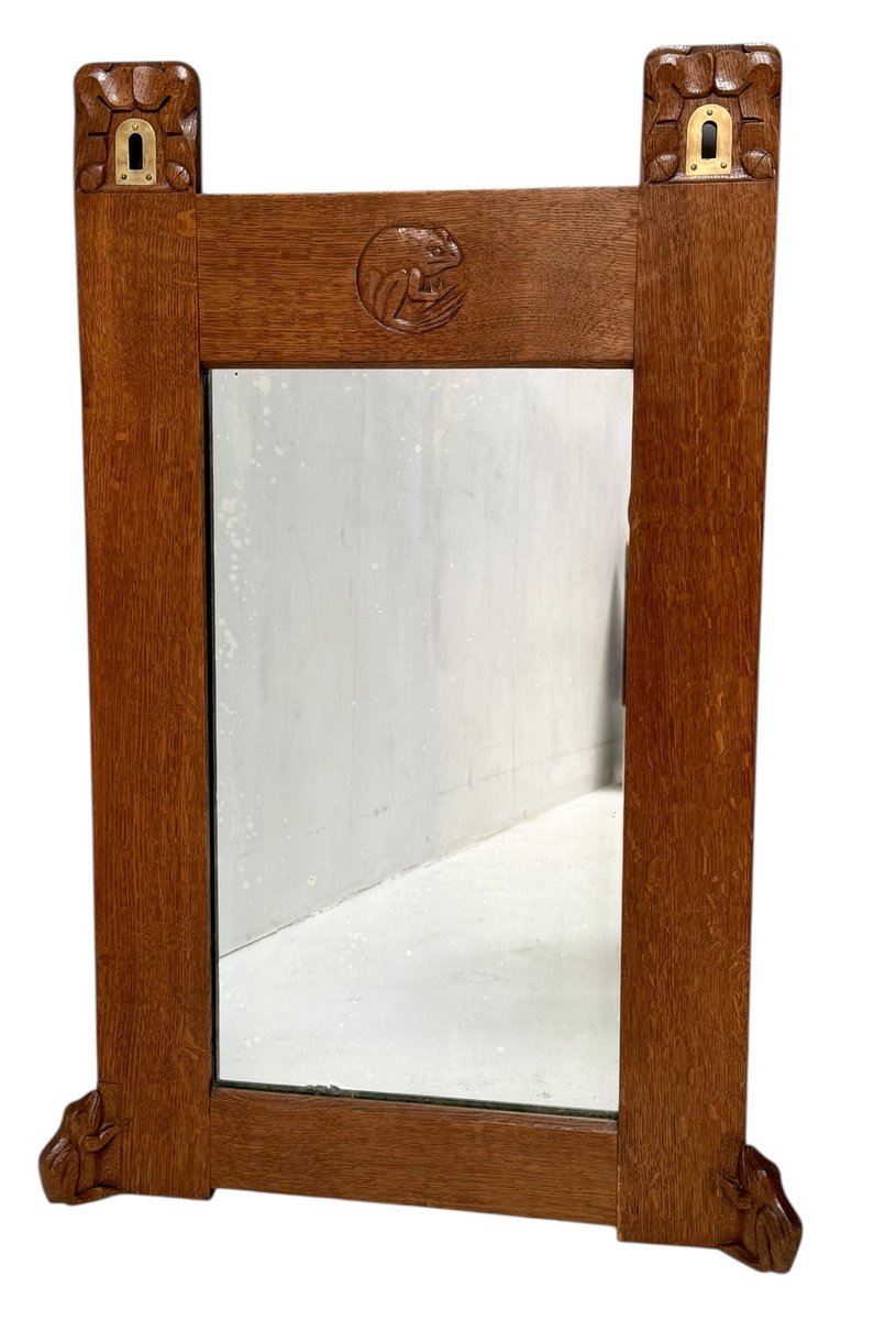 Arts & Crafts Wall Mirror with Hand-Carved Frogs from Kobus De Graaff ...