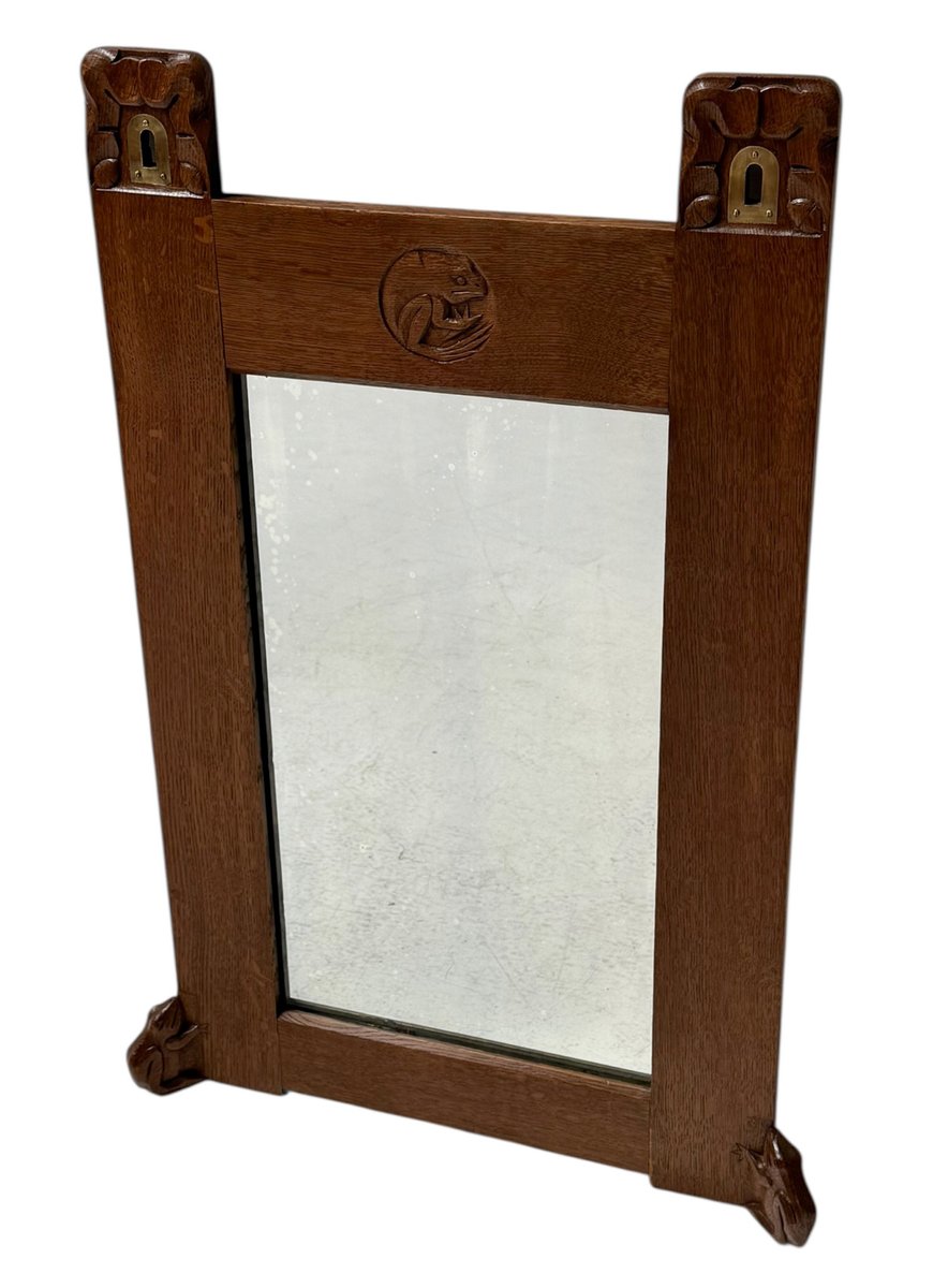 Arts & Crafts Wall Mirror with Hand-Carved Frogs from Kobus De Graaff ...
