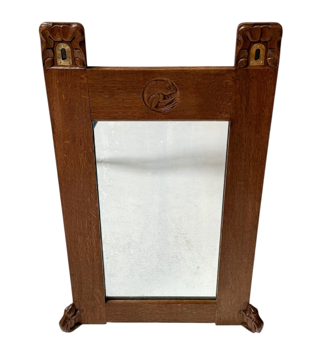 Arts & Crafts Wall Mirror with Hand-Carved Frogs from Kobus De Graaff ...