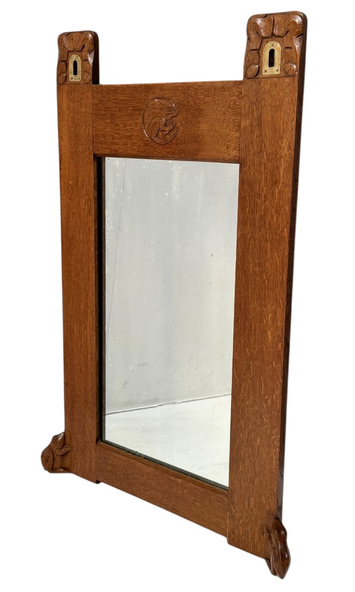 Arts & Crafts Wall Mirror with Hand-Carved Frogs from Kobus De Graaff ...