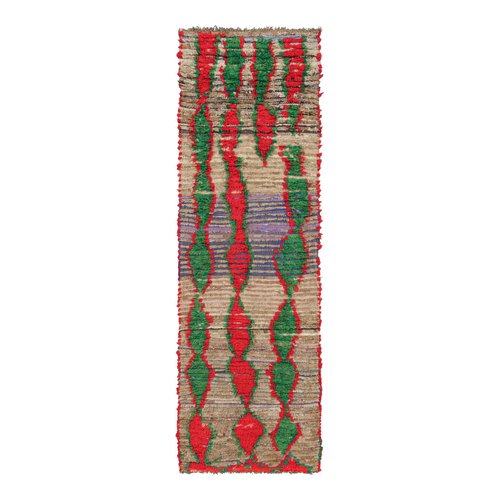 Vintage Moroccan Red and Green Runner Rug with Geometric Patterns for ...