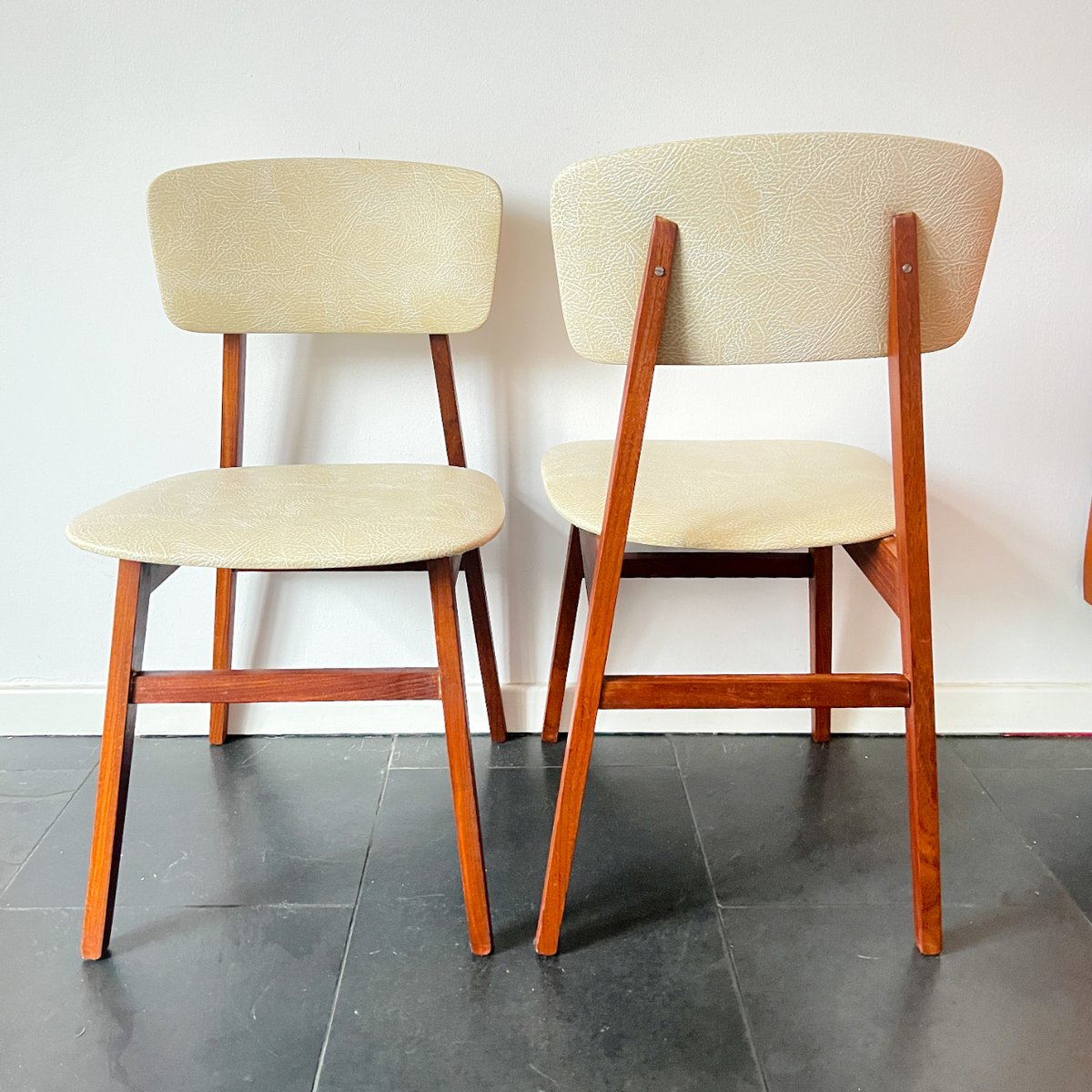 Vintage Dutch Chair in Wood and Faux Leather from Simpla-Lux, 1960s for ...