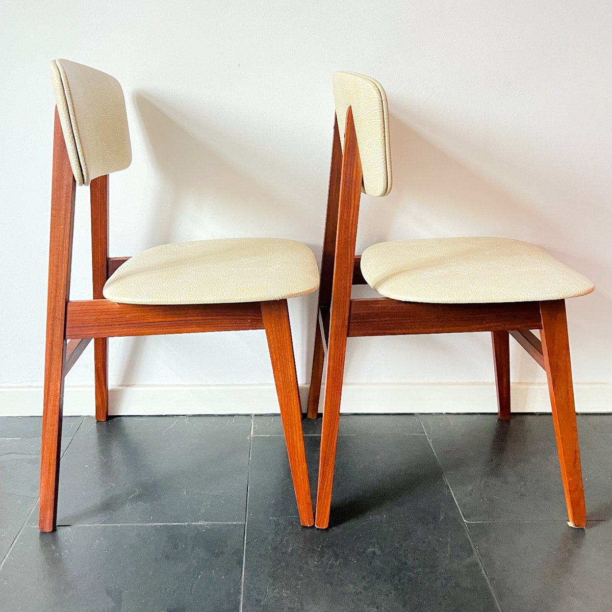 Vintage Dutch Chair in Wood and Faux Leather from Simpla-Lux, 1960s for ...