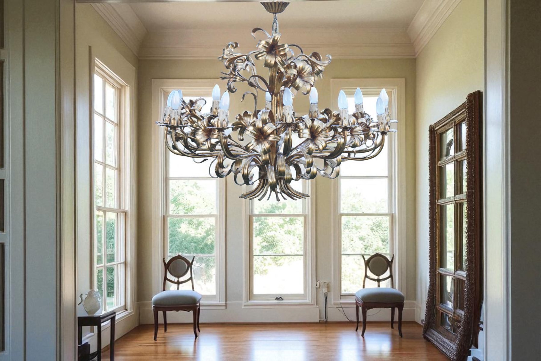 Large Hollywood Regency Calla Lily Chandelier with 12 Lights attributed ...