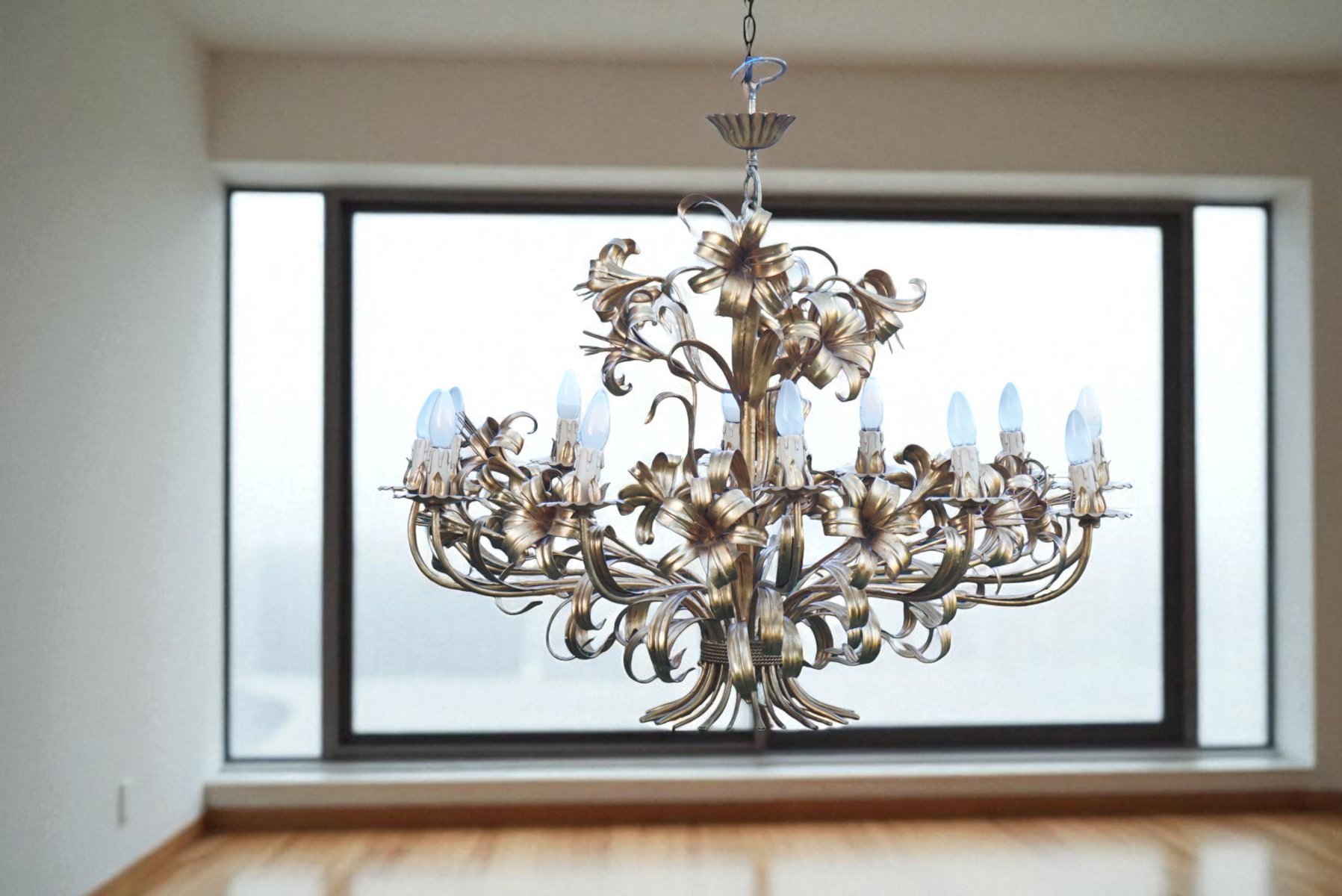 Large Hollywood Regency Calla Lily Chandelier with 12 Lights attributed ...