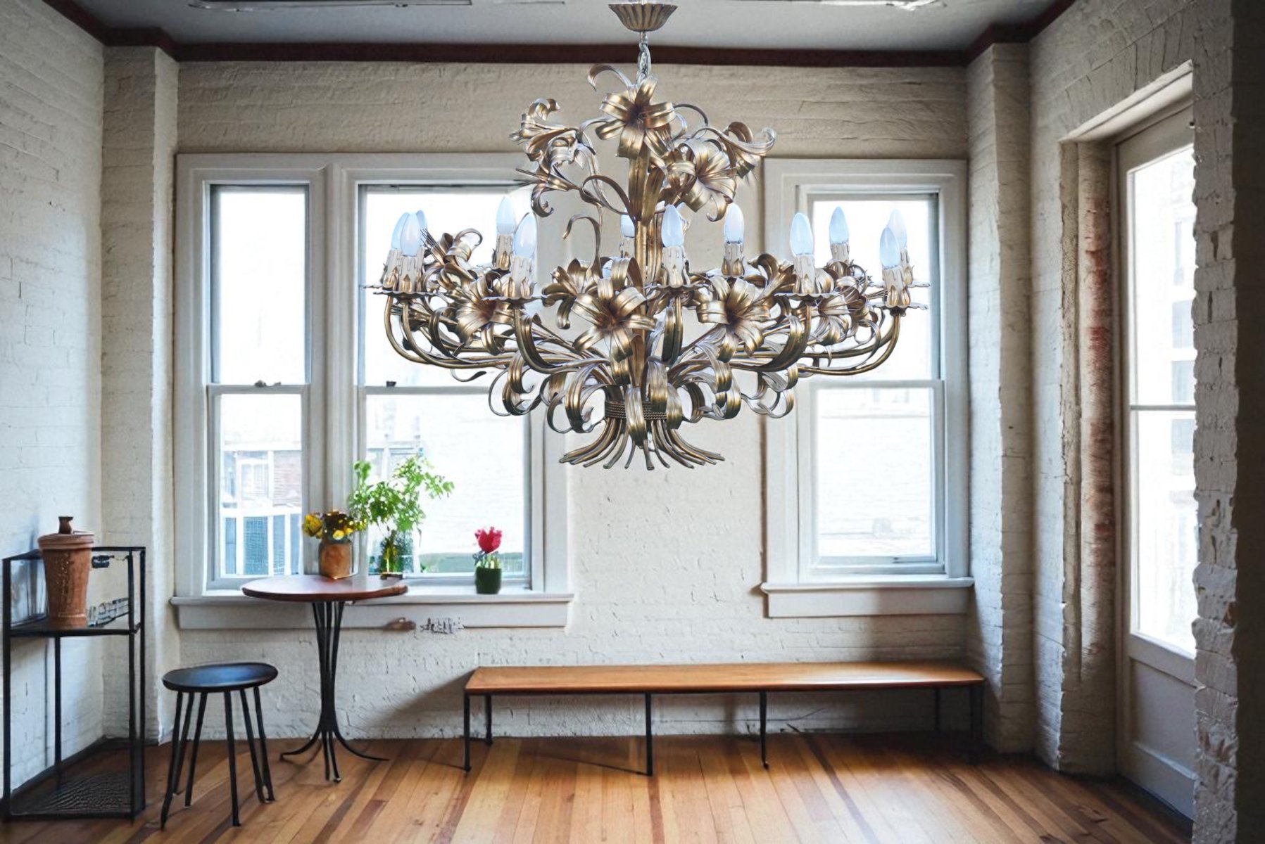 Large Hollywood Regency Calla Lily Chandelier with 12 Lights attributed ...