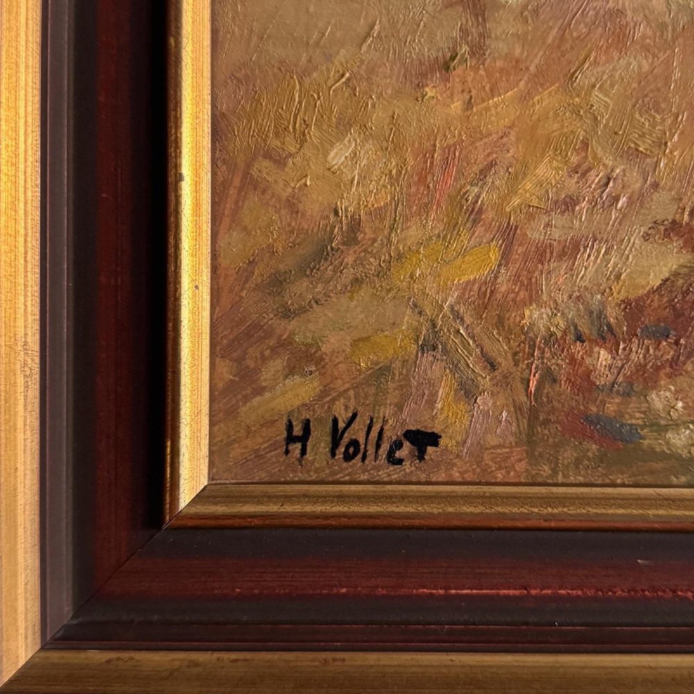 Henri Vollet, Donna bretone che raccoglie il fieno, Olio su tavola, con ...
