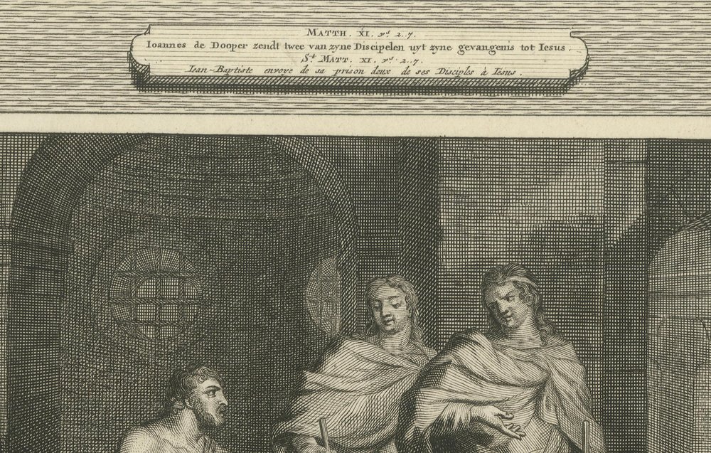 Pieter Mortier, Johannes der Täufer im Gefängnis und Fall des Turms von Siloam, 1700, Papier bei ...