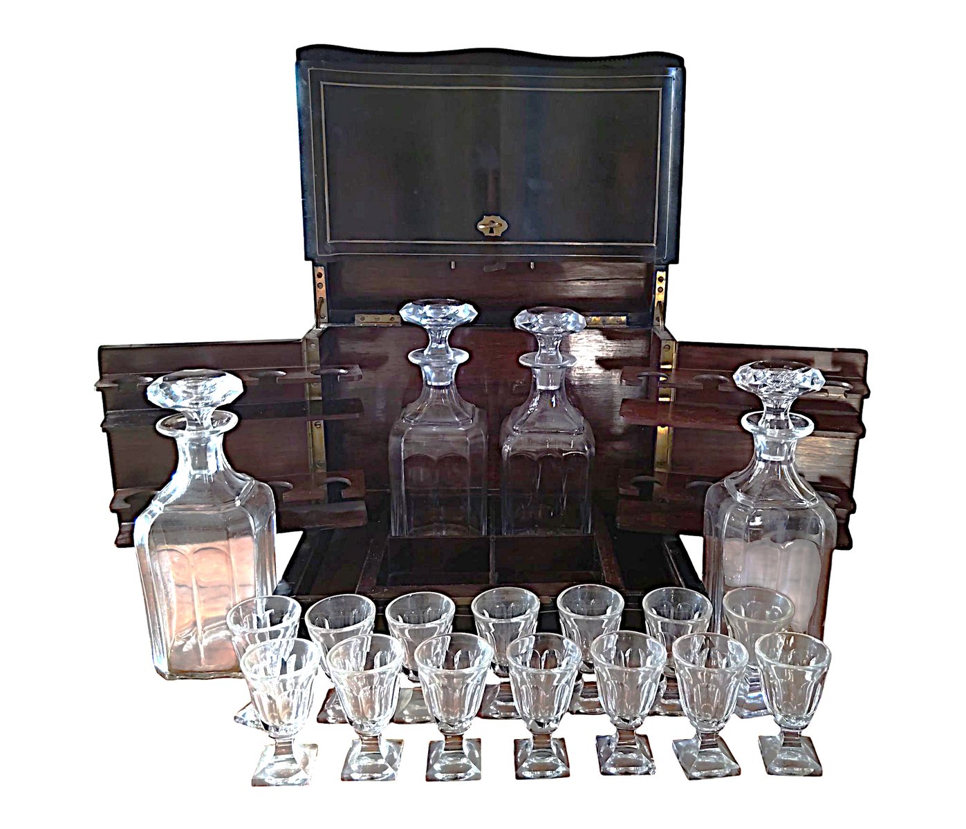 Napoleon III Liqueur Cellar with Glasses and Bottles, Set of 18 for ...