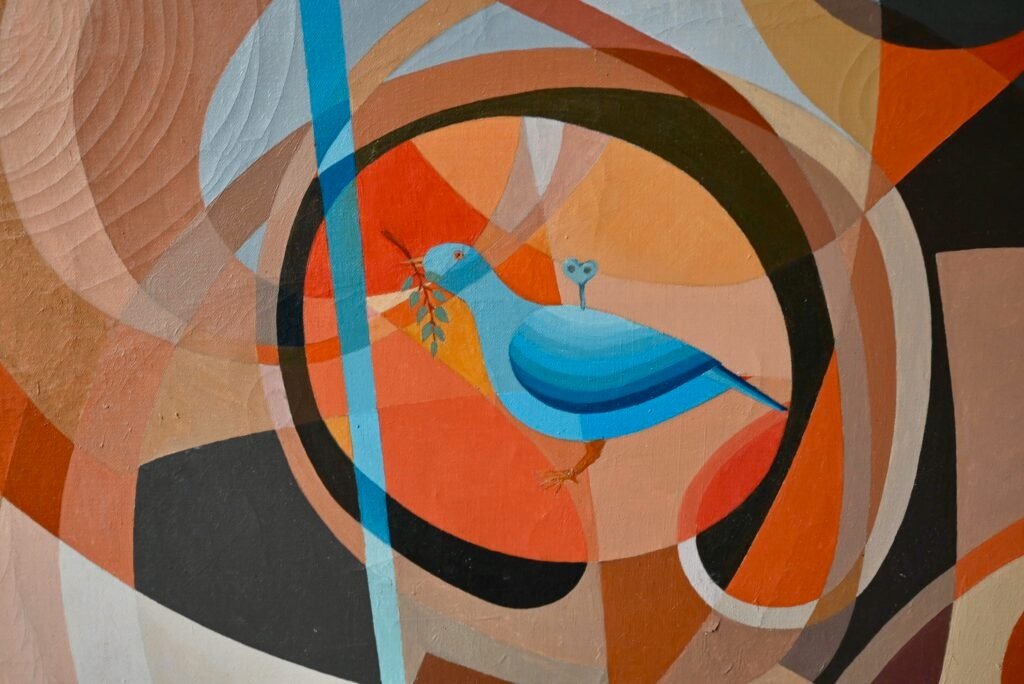 Surrealist Bird Composition, Acrylic on Canvas for sale at Pamono