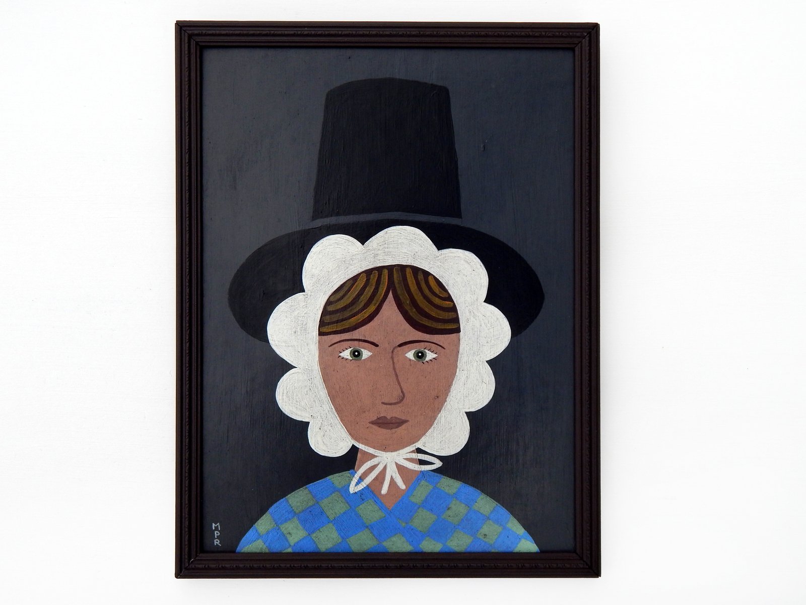 Matt Rix, Naive Style Portrait of Gwen, Welsh Lady in Traditional Dress ...