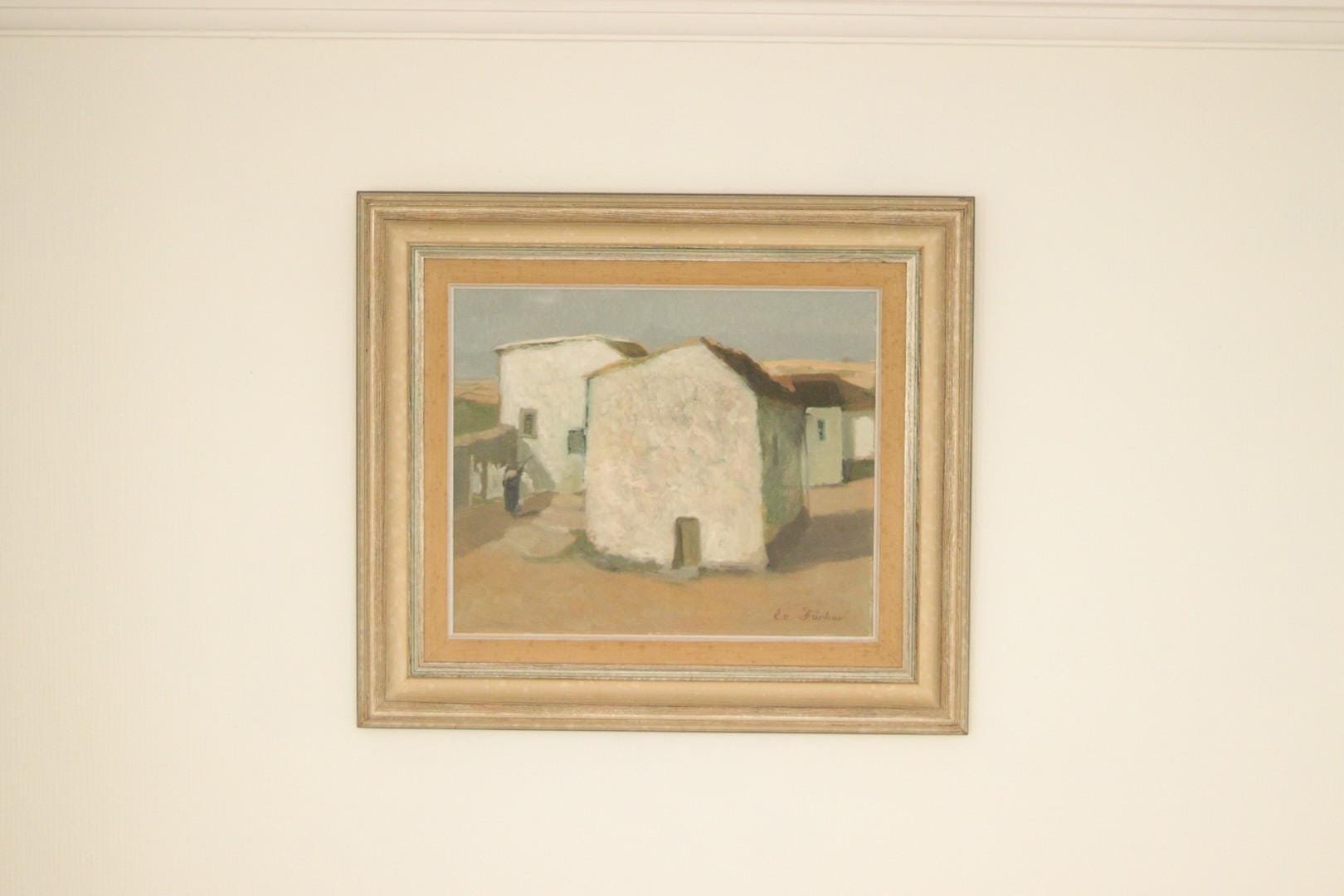 Evert Färhm, Case, anni '60, Olio su pannello, con cornice in vendita ...