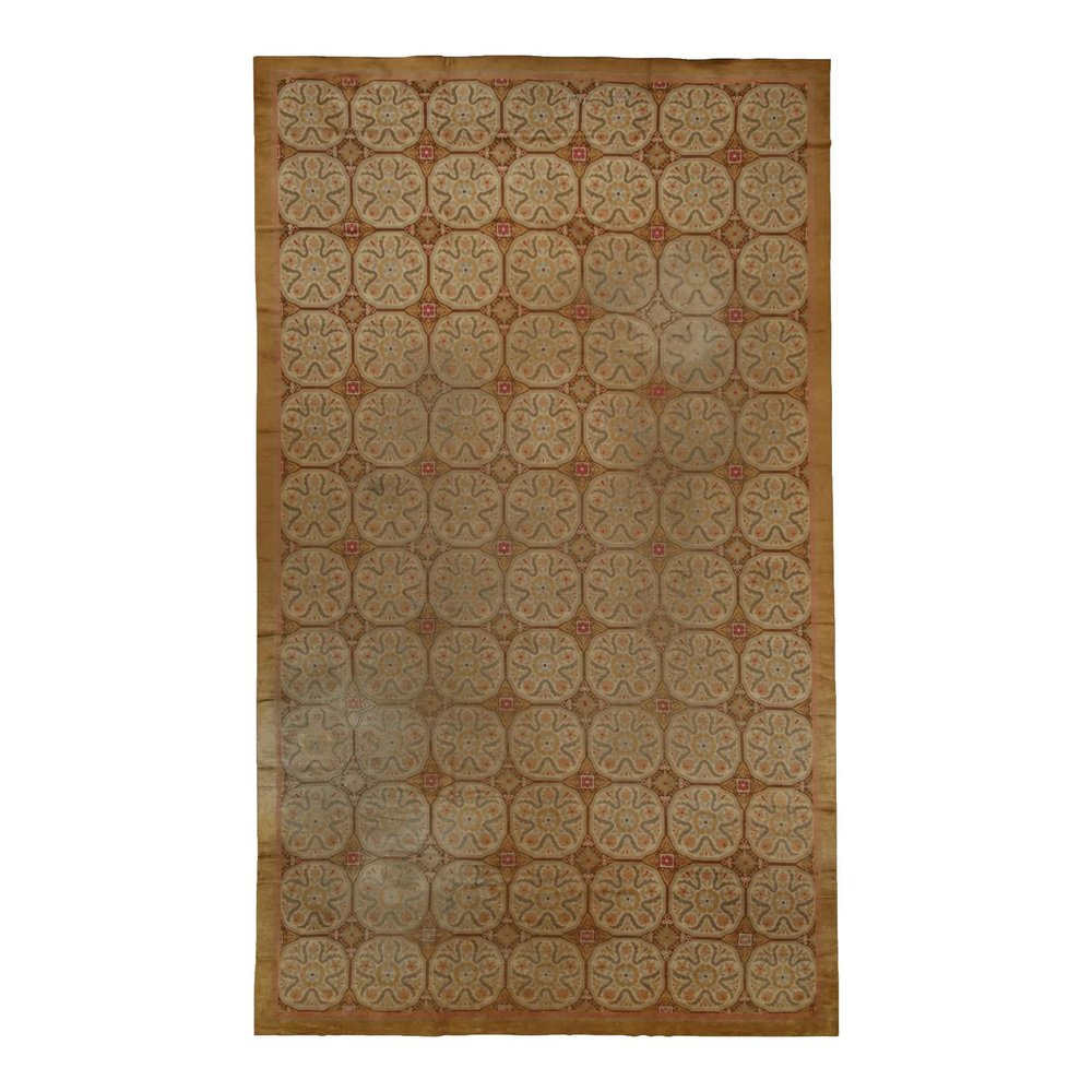 Spanish Rug in Beige-Brown and Gold Geometric Pattern for sale at Pamono