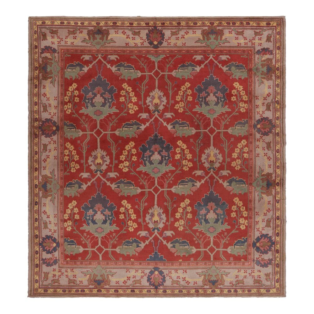 Antique Red Donegel Voysey Rug with Floral Pattern for sale at Pamono