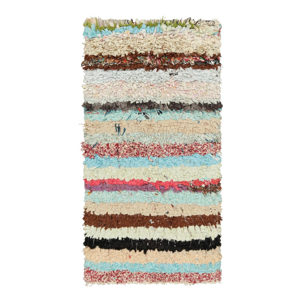 Vintage Moroccan Rag Rug with Polychromatic Stripes for sale at Pamono