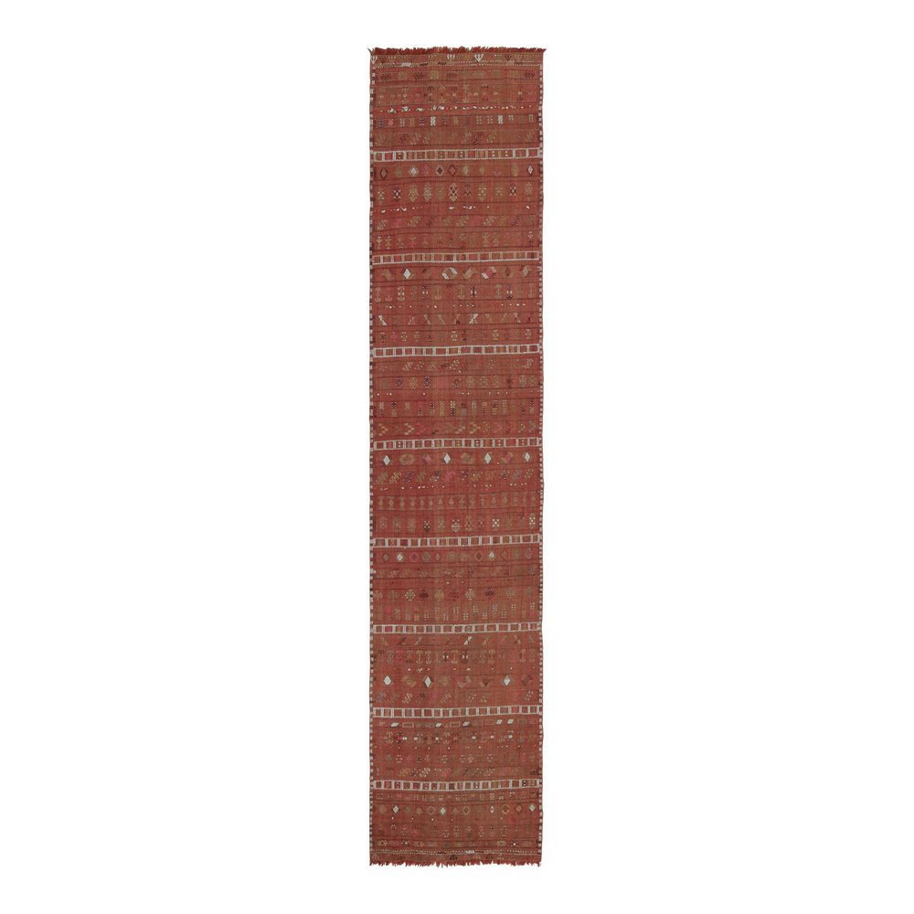 Mid-Century Red and Beige-Brown Wool Sivas Vermillion Kilim Runner for ...