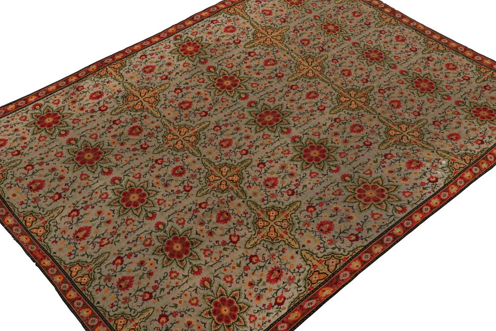Antique French Beige Needlepoint Rug with Floral Pattern for sale at Pamono