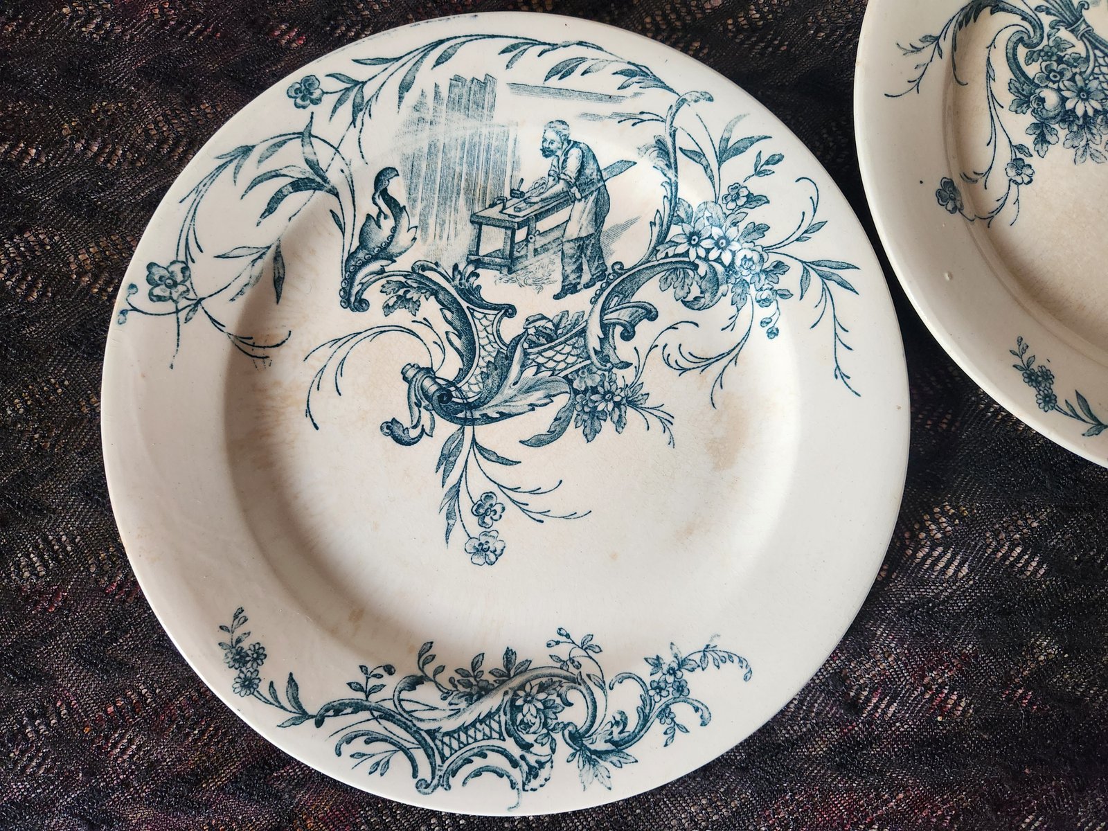 Antique French Blue Ironstone Art Plates from Jules Vieillard, 19th ...