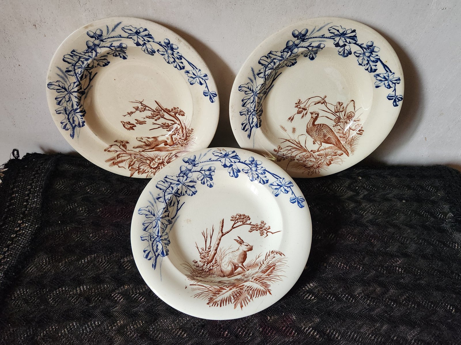 Antique French Chasse Series Plates from Clairfontaine JS, Late 19th ...