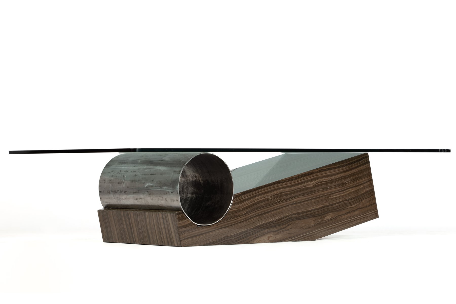 Medes Coffee Table in Wenge Marble and Devastated Iron Metal and Glass ...