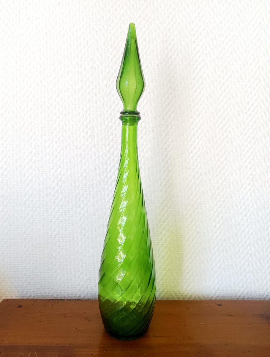 Large Vinntage Italian Glass Carafe from Empoli, 1970s for sale at Pamono