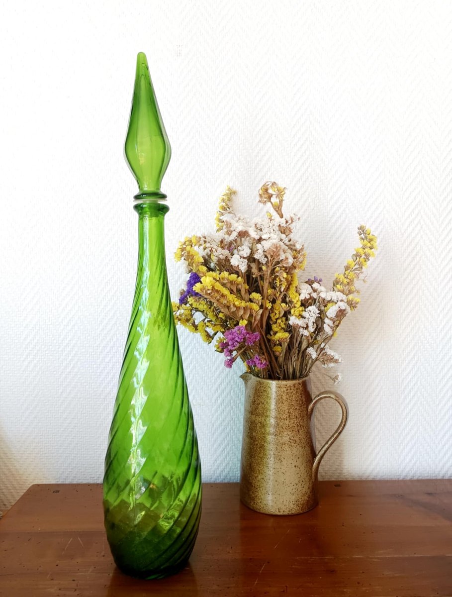 Large Vinntage Italian Glass Carafe from Empoli, 1970s for sale at Pamono