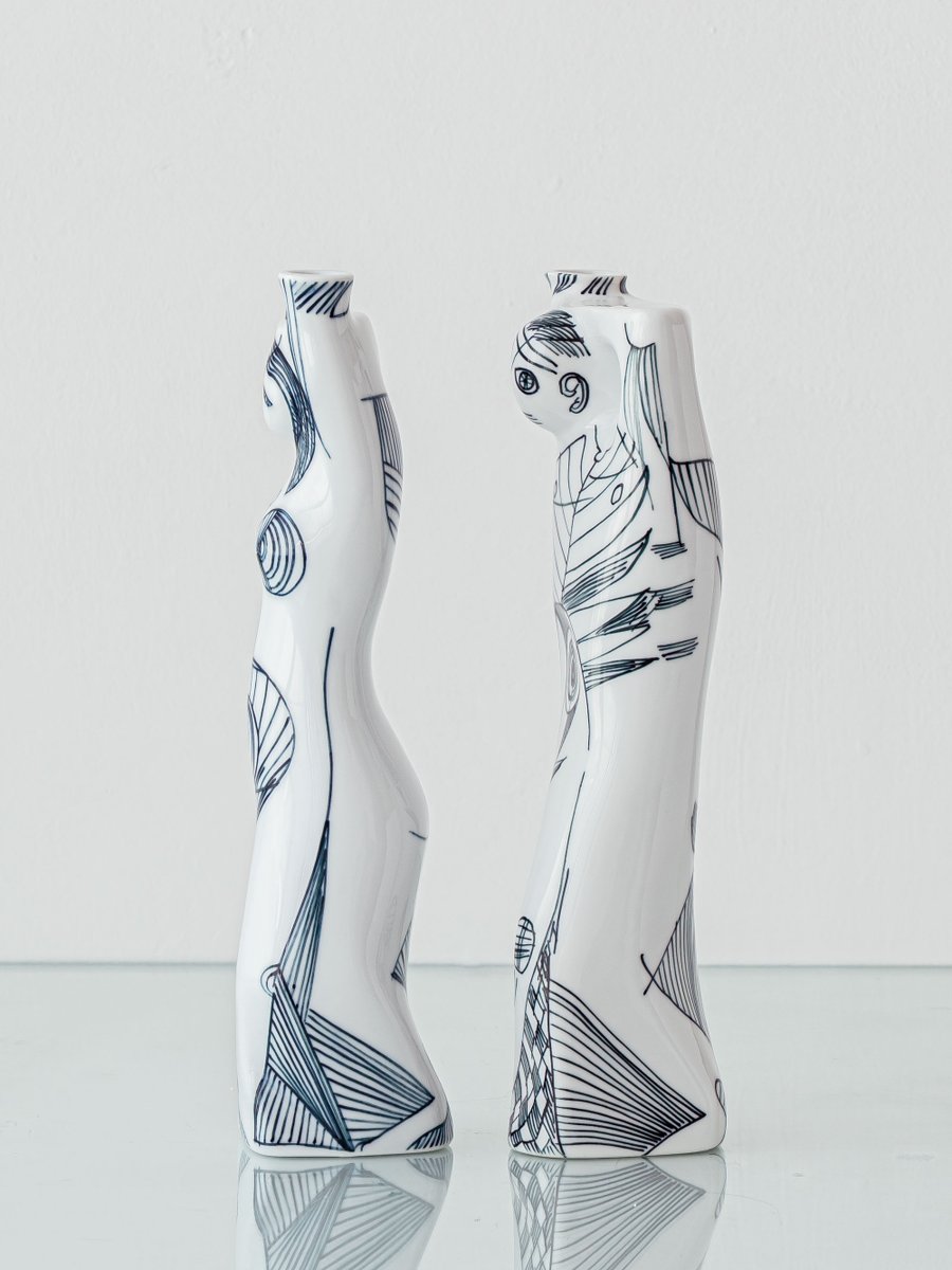 Porcelain Anthropomorphic Figural Vases by Sargadelos, 2000s, Set of 2 ...