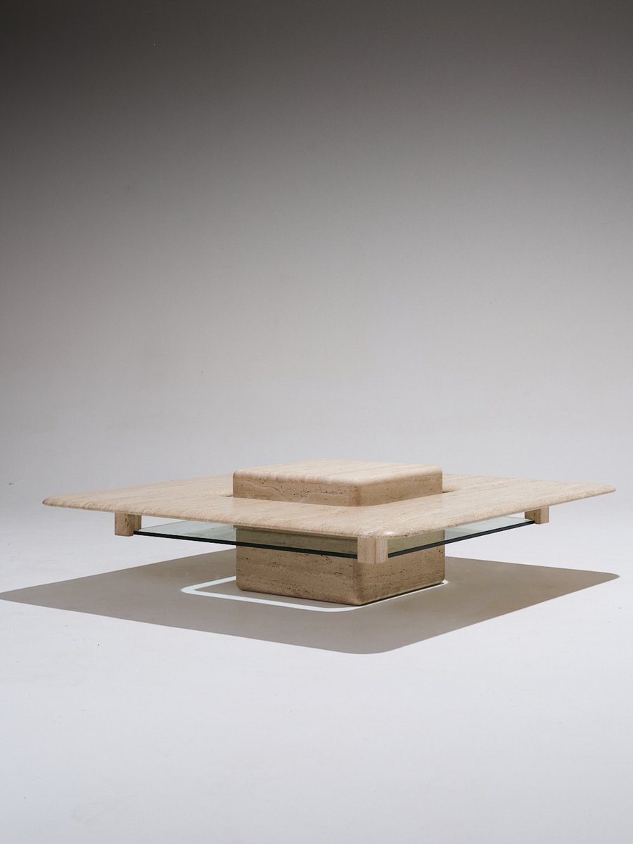 Square Travertine Saturn Coffee Table, 1980s for sale at Pamono