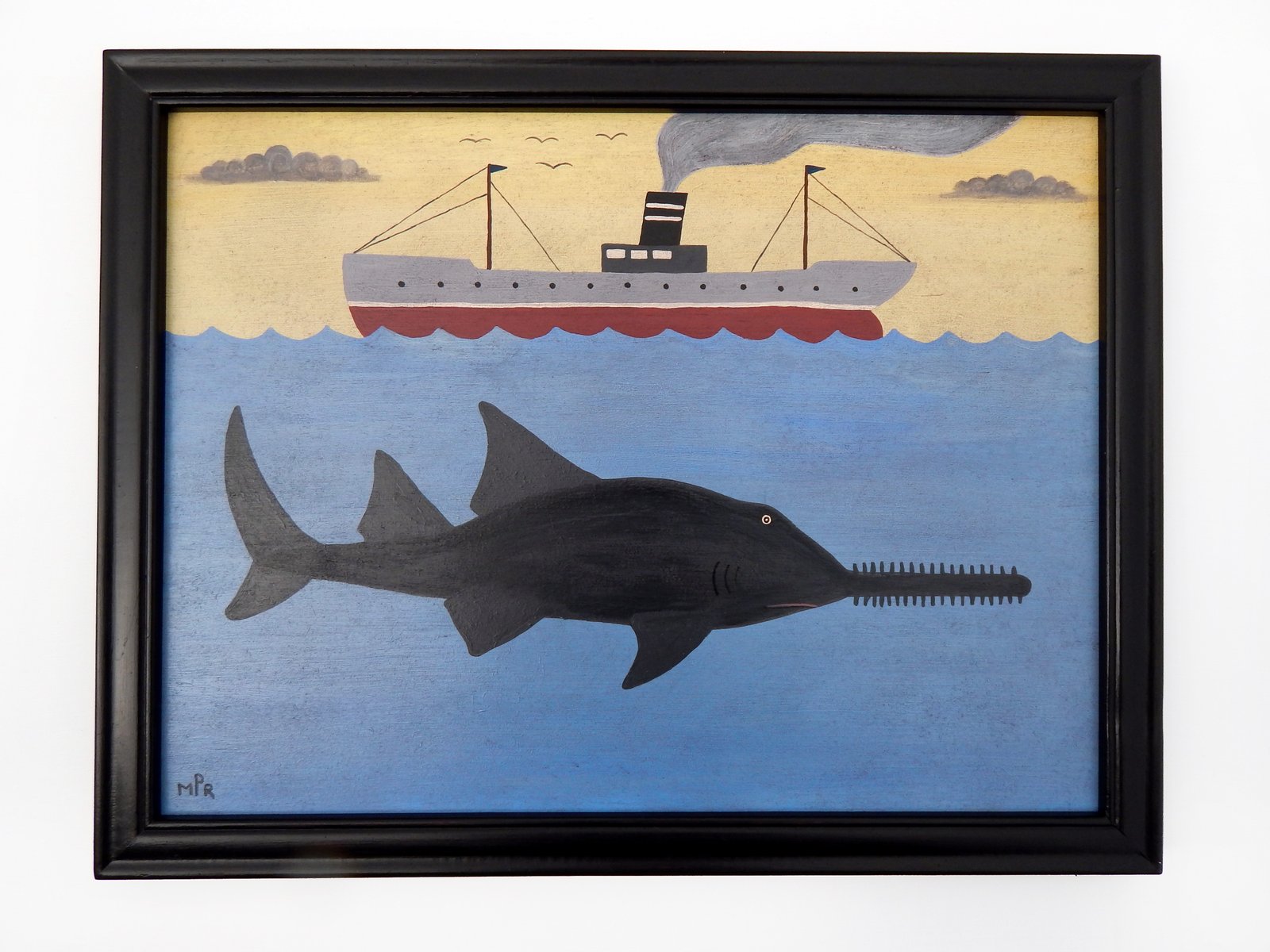 Matt Rix, Maritime Scene with Sawfish and Steamship, Oil on Board ...