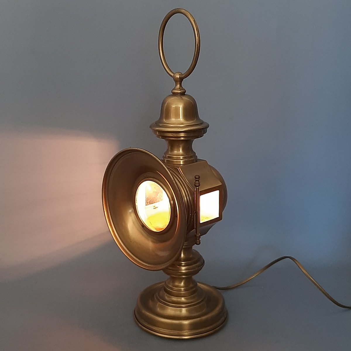 Electric Car Headlight Style Table Lamp in Brass, 1950s for sale at Pamono