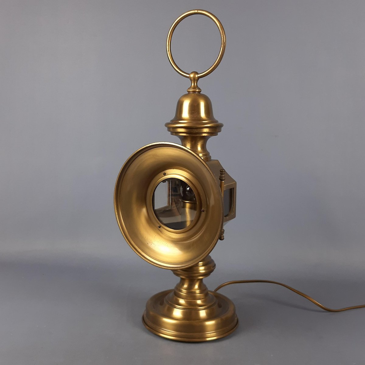 Electric Car Headlight Style Table Lamp in Brass, 1950s for sale at Pamono