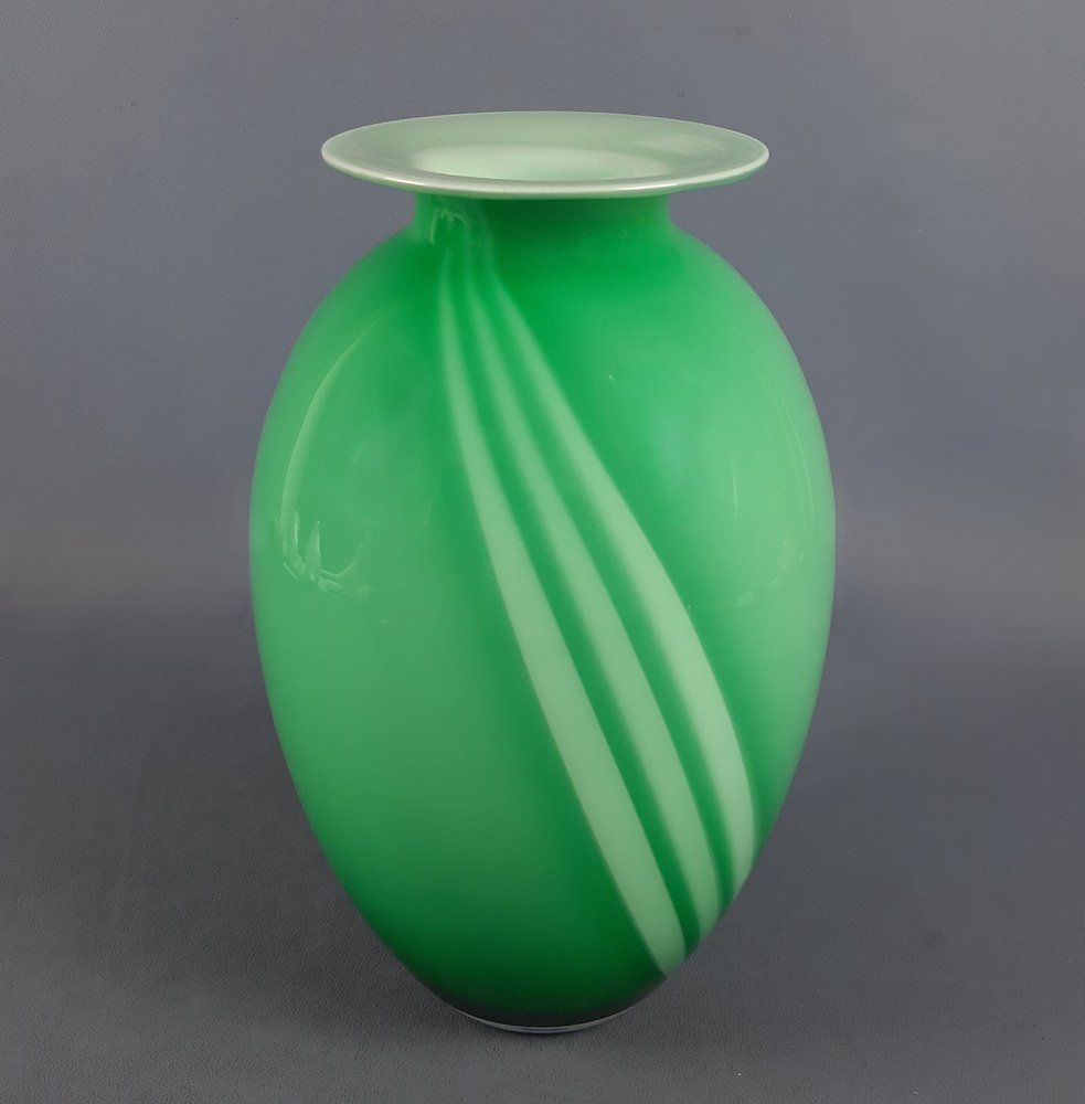 Modern Green and White Striped Murano Glass Vase by Carlo Moretti ...