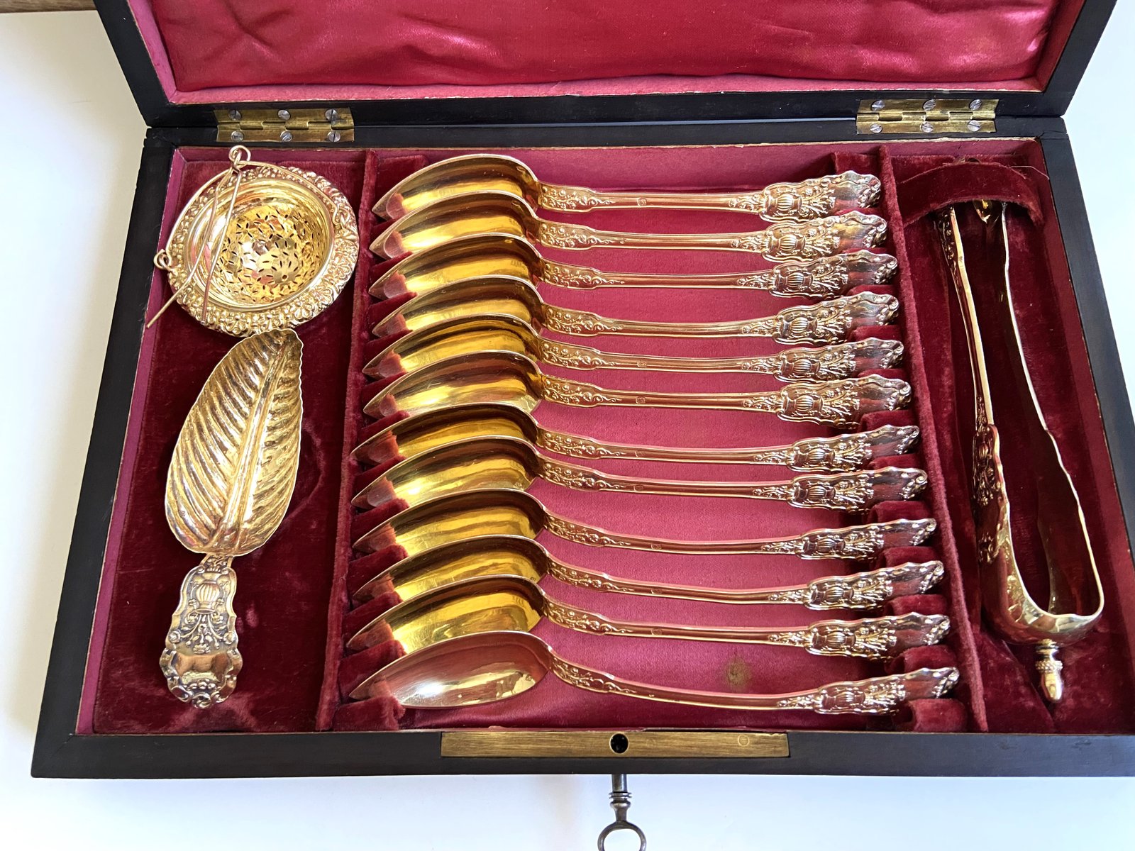 French Napoleon III Tea Set in Silver and Gold Vermeil, Set of 15 for ...