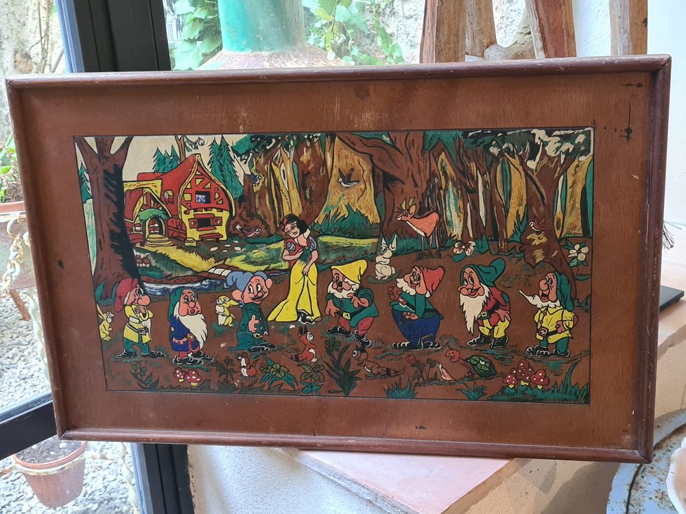 Snow White and the Seven Dwarfs, 1950s, Oil on Panel for sale at Pamono