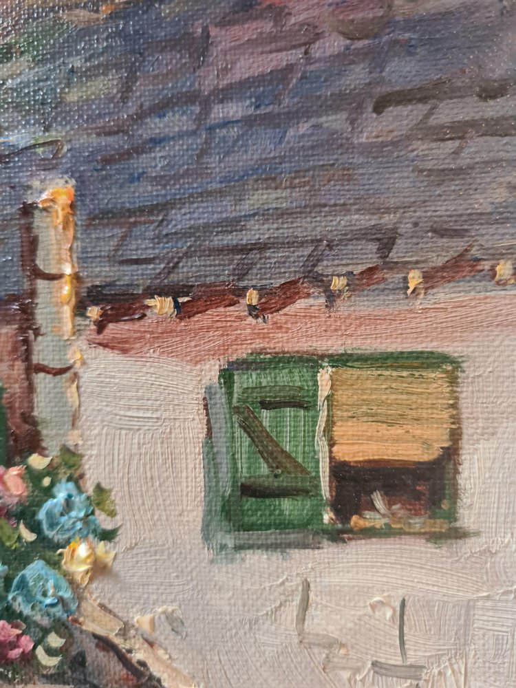 Edouard Le Saout, Gerani e fiori su una scala di un cottage, anni '50 ...