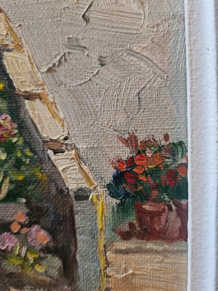 Edouard Le Saout, Gerani e fiori su una scala di un cottage, anni '50 ...