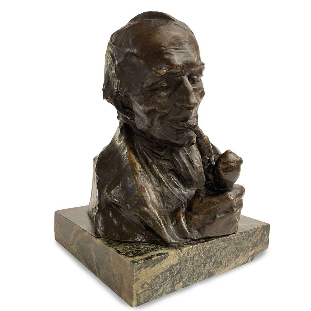 Hans Muller, Bust of a Man with a Pipe, Late 19th Century, Bronze on ...