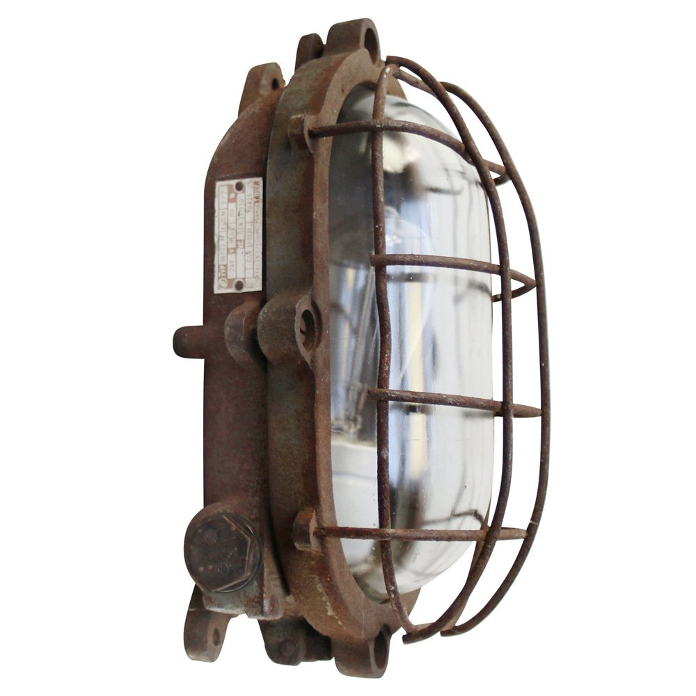 Sconce in Rust Cast Iron and Clear Glass for sale at Pamono