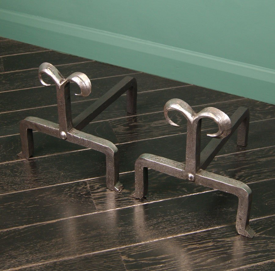 Wrought Split-Scrolled Fireplace Fire Dogs, 1900, Set of 2 for sale at ...